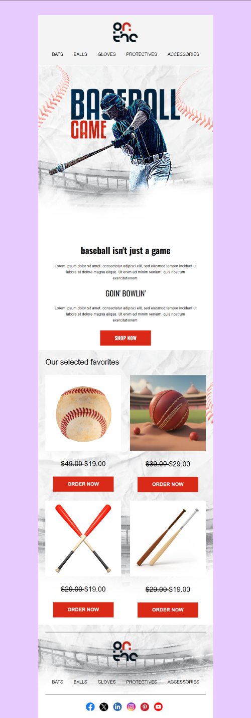 Baseball Gear Sales Event Email Template | EngageBay