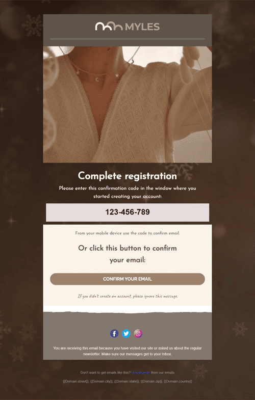 New Account Confirmation Code Email Template