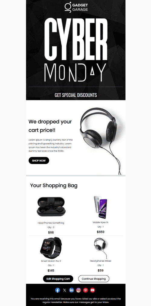 Cyber Monday Price Drop Email Templates (Free) | EngageBay