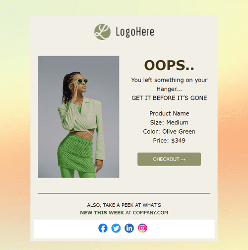 Abandoned Cart Reminder Email Template for Online Fashion Stores
