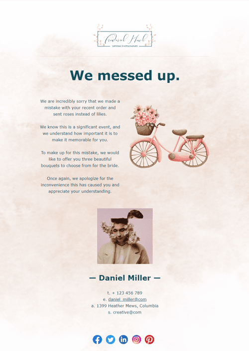 Apology Email For Wrong Order Delivery Email Template for Flower Shops