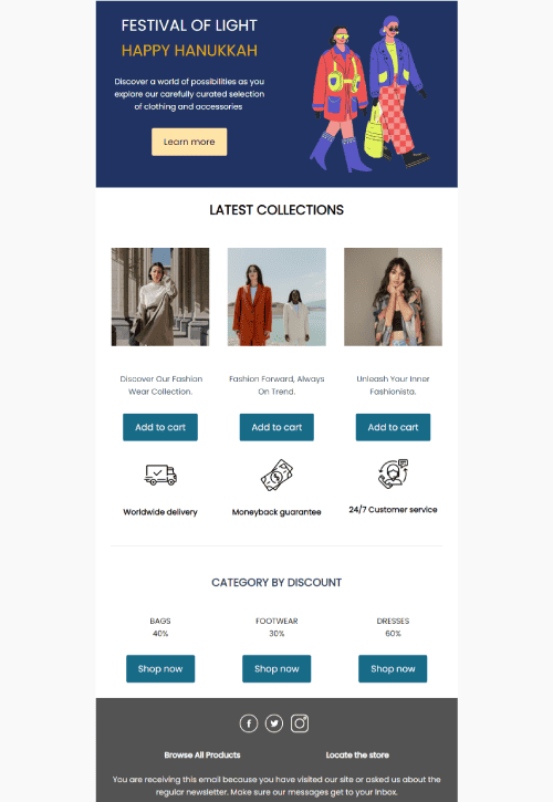 Hanukkah Sale Email Template for Women's Clothing & Accessories