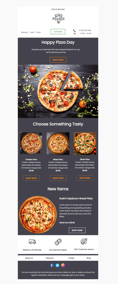 Happy Pizza Day Email Template | Food & Beverage