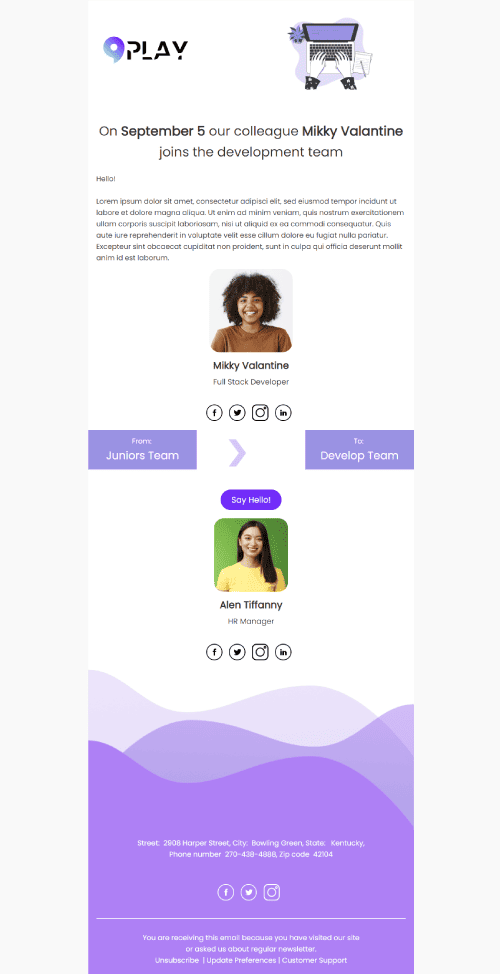 Say Hello To New Team Member Email Template