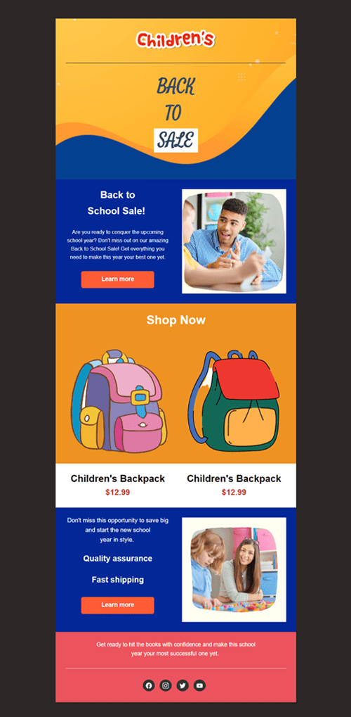 New School Year Backpack Sale Email Template