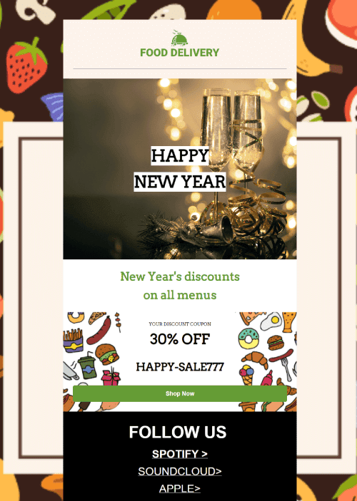 New Year Discounts on All Food Menus Email Template | Food & Beverage
