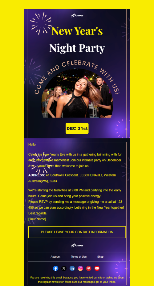 New Year's Eve Party Invite Email Template | EngageBay