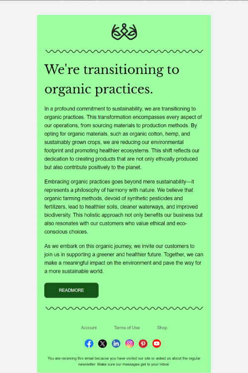 Organic Practices Announcement Email Template | EngageBay