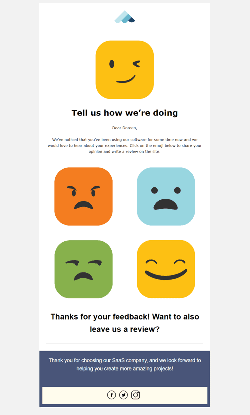 App Feedback Email Template With Emoji Theme for SaaS Companies