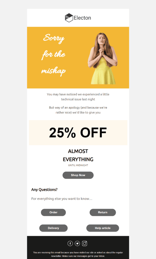Technical Issue Apology Email Template With Discount Offer