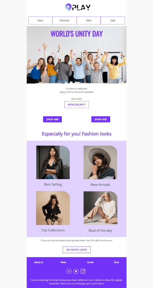 Unity Day Sale Email Template for Fashion Stores