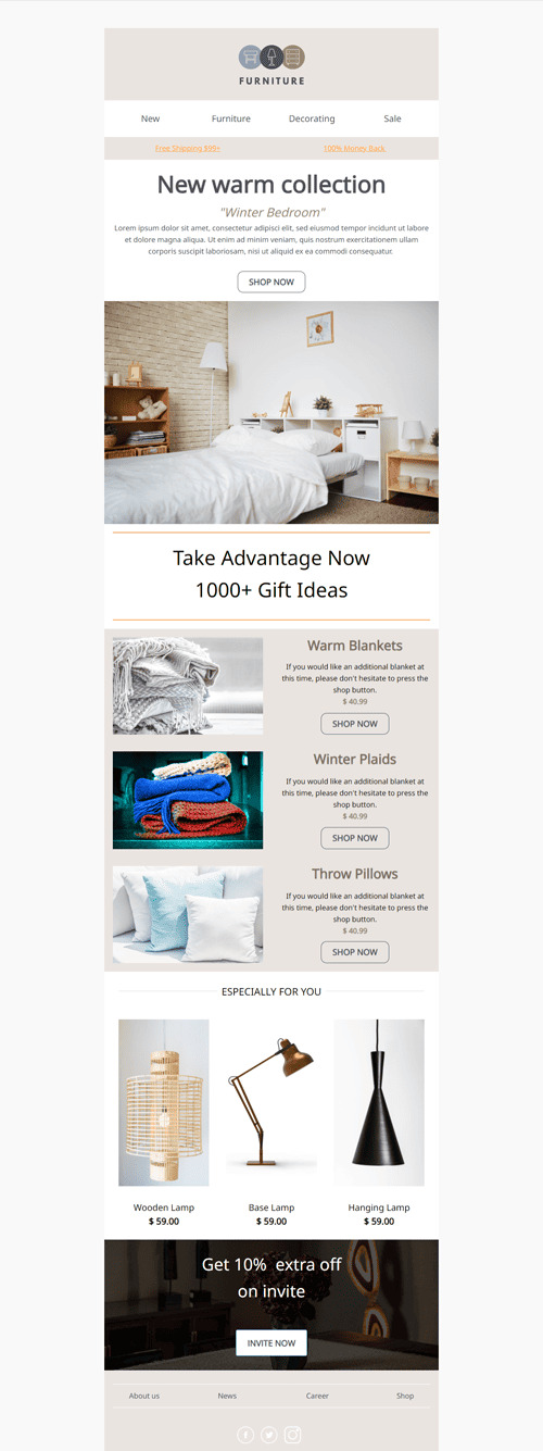 Winter Sale on Blankets & Pillows Email Template | Home Decor
