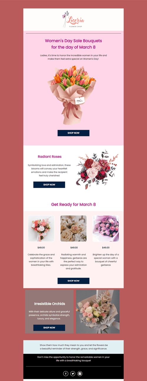 Women's Day Sale on Bouquets Email Template for Flower Shops